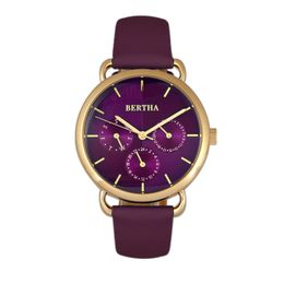 Montre &agrave; bracelet en cuir Bertha Gwen avec jour/date