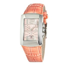 Chronotech Rechteckige pinkfarbene Ziffernblatt-Uhr Ct7018b02ac
