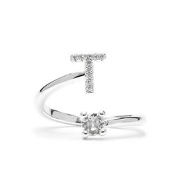 Luxenter Ring mit funkelndem Zirkonia, silberfarben &ndash; Alphabet