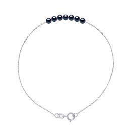 DIADEMA - Armband - 7 echte S&uuml;&szlig;wasserperlen - Schwarzer Tahitian Style - Kabelkette in Wei&szlig;gold