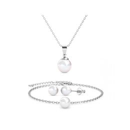 Perlmutt Trio Set - Silber und Wei&szlig;