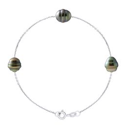 Armband mit 3 echten Tahiti-Zuchtperlen, eingekreist, 8-9 mm