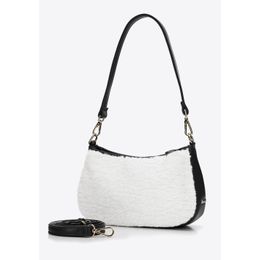 Wittchen Damen-Baguette-Handtasche mit Kunstfell, klein, cremefarben und schwarz