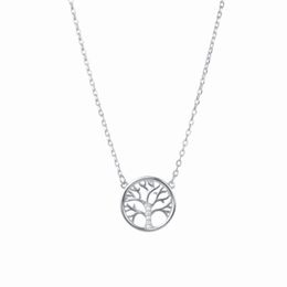 Luxenter Halskette, Lebensbaum aus 925er Sterlingsilber und rhodiniertem, gl&auml;nzendem Zirkonia