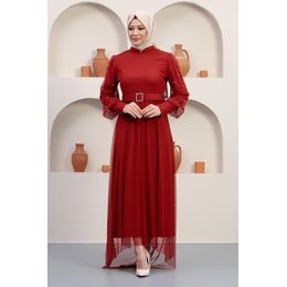 T&uuml;ll Abendkleid With Stein G&uuml;rtel, Ziegelrot