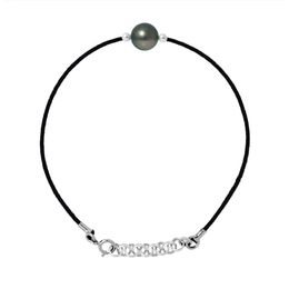 Bracelet LOVE LINK Perle de Tahiti Ronde 8-9 mm Lien Nylon Noir Argent 925