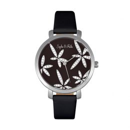 Montre Sophie & Freda Key West avec bracelet en cuir et cristaux Swarovski