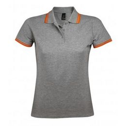 SOLS Womens/Ladies Pasadena Tipped Short Sleeve Pique Polo Shirt (Grau meliert/Orange)