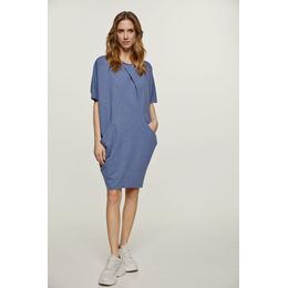 Blaues Melange-Kleid mit Fledermaus&auml;rmeln