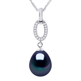 SHUTTLE Halskette S&uuml;&szlig;wasserperlen-Schmuck 9-10mm Schwarz 925