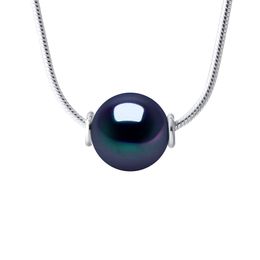 S&uuml;&szlig;wasserperlenkette 10-11mm Rund Mesh Schwarz Serpentin 925