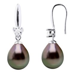 Ohrringe Silber 925 & Zirkonia &ndash; 2 echte Tahiti-Zuchtperlen Birne 8-9 mm
