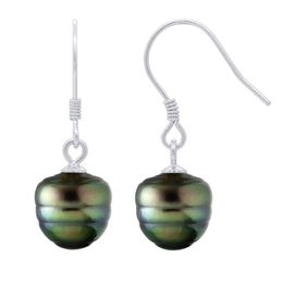 Ohrringe aus Silber 925 und echten Tahiti-Zuchtperlen, eingekreist 9-10 mm