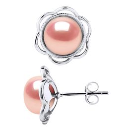 Ohrstecker FLOWER Perlen S&uuml;&szlig;wasser 8-9mm Buttons Rosen 925