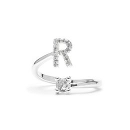 Luxenter Ring mit funkelndem Zirkonia, silberfarben &ndash; Alphabet