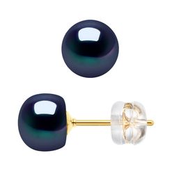 DIADEMA - Ohrringe - Echte S&uuml;&szlig;wasserperlen - Schwarzer Tahitian Style - Gelbgold