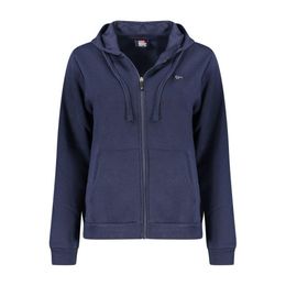Norwegen 1963 Blauer Baumwoll-Damenpullover mit Kapuze und Rei&szlig;verschluss