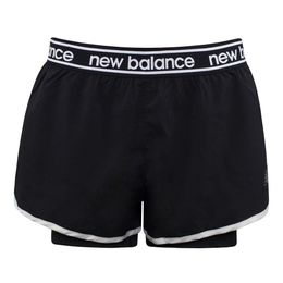New Balance Neues Balance -Logo schwarzer Stretch Taille Womens unerbittlich 2in1 Shorts WS01177 Bk