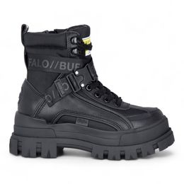 Buffalo Damen-Kampfstiefel mit hohem Schaft, klobig, Plateau, schwarz - ASPHA-COM1