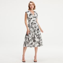 &Auml;rmelloses Midikleid mit tropischem Muster