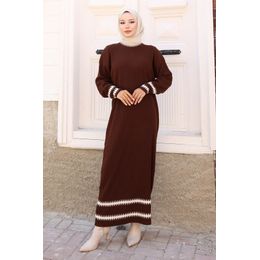 Gemustert Strick Kleid Braun