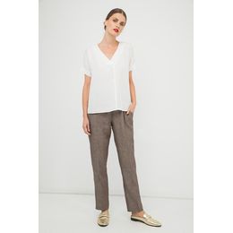 Cremefarbenes V-Ausschnitt-Top mit Metallic-Motiv