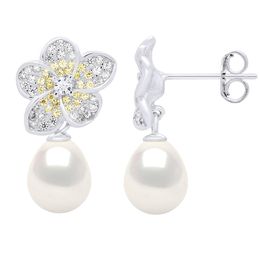Ohrringe - Schmuck Silber - Echte S&uuml;&szlig;wasser-Zuchtperlen Birne 9-10 mm