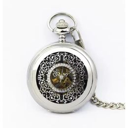 Taschenuhr mit Skelett-Halbj&auml;ger-Motiv, Messing, Antik-Silberlegierung