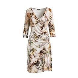 Print Jersey Faux Wrap Kleid in Beige