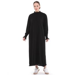 Damen R&uuml;schen Detailed Lang Strick Kleid