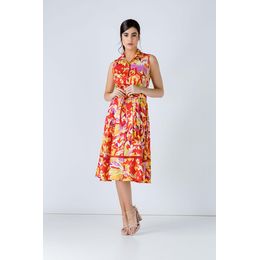 Mehrfarbig bedrucktes Kleid mit Knopfleiste