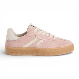 Tamaris Damen-Sneaker aus rosafarbenem Leder mit wei&szlig;en Streifen