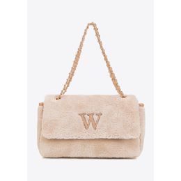 Wittchen Damen-Umh&auml;ngetasche mit Fellbesatz, Creme, cremefarbenes Polyester