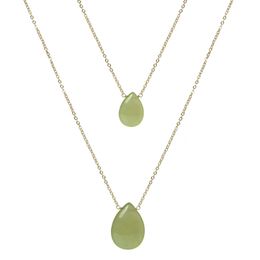 Luxenter Halskette, Metalllegierung Abelia und gr&uuml;ne Jade, 18K vergoldet