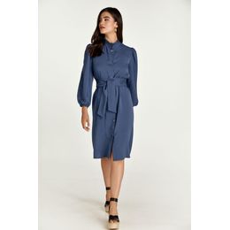 G&uuml;rtelkleid mit langen &Auml;rmeln in Indigoblau aus Tencel
