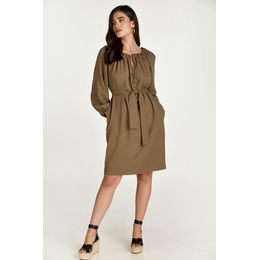 Olivgr&uuml;nes Kleid mit G&uuml;rtel und Taschen