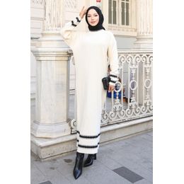 Gemustert Strick Kleid Wei&szlig;