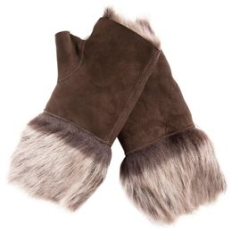 Damen-F&auml;ustlinge aus Lammfell, fingerlose Manschetten, Toscana-Wildleder, Schaffellfell