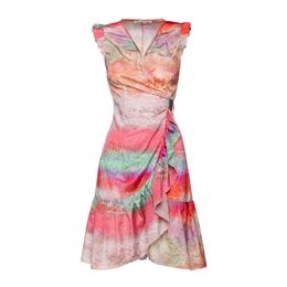 Kleid aus leichtem Satin mit abstraktem Druck in Sonnenuntergangsfarben