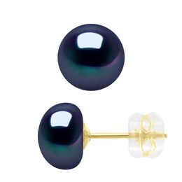 Ohrringe aus Gelbgold &ndash; echte S&uuml;&szlig;wasser-Zuchtperlen, Knopf 8&ndash;9 mm