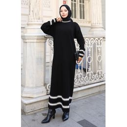 Gemustert Strick Kleid Schwarz