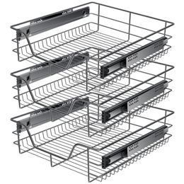 Kesser&reg; Teleskopschublade 30-60cm Schrankbreite verchromt aus Edelstahl Schubladeneinsatz f&uuml;r K&uuml;chenschrank Korbauszug Schrankauszug