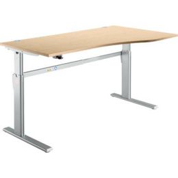 Schreibtisch Standard, elektrisch h&ouml;henverstellbar, Freiform, Ansatz rechts, C-Fu&szlig;, B 1800 x T 1000/800 x H 725-1185 mm, Ahorn/wei&szlig;alu