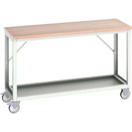 Mobile Werkbank Bott verso, Multiplex-Platte, 1 Ablageboden, mit Querstrebenset, B 1500 x T 600 x H 930 mm, RAL 7035 Lichtgrau
