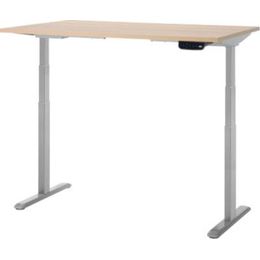 Schreibtisch, Rechteck, elektrisch h&ouml;henverstellbar, T-Fu&szlig;, B 1200 x T 600 x H 620-1280 mm, inkl. Memory Master, Eiche-Dekor/silber
