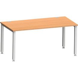 Sch&auml;fer Shop Schreibtisch MODENA FLEX, Rechteck, 4-Fu&szlig; Quadratrohr, B 1600 x T 800 x H 720-820 mm, Buche/wei&szlig;aluminium