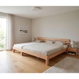 P & B Familienbett, Holz, Buche, Hartholz, H&ouml;he ca. 25 cm, 270x200 cm, Kingsize, sichtbare Massivholzteile, Familienbett, Schlafzimmer, Betten