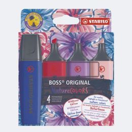 Stabilo&reg; BOSS ORIGINAL Textmarker NatureCOLORS Wildflower, Keilspitze, Strichst&auml;rke 2-5 mm, Etui mit 4 Schreib- und Schaftfarben