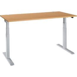 Sch&auml;fer Shop Sch&auml;fer Shop Select Schreibtisch ERGO-T 2.0, elektrisch h&ouml;henverstellbar, Rechteck, T-Fu&szlig;, B 1600 x T 800 x H 640-1300 mm, Buche/wei&szlig;alu