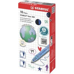 Stabilo&reg; Druck-Kugelschreiber liner 308, Fein-Spitze mit Strichst&auml;rke 0,38 mm, Schreibfarbe blau, Schaftfarbe blau, 10 St&uuml;ck